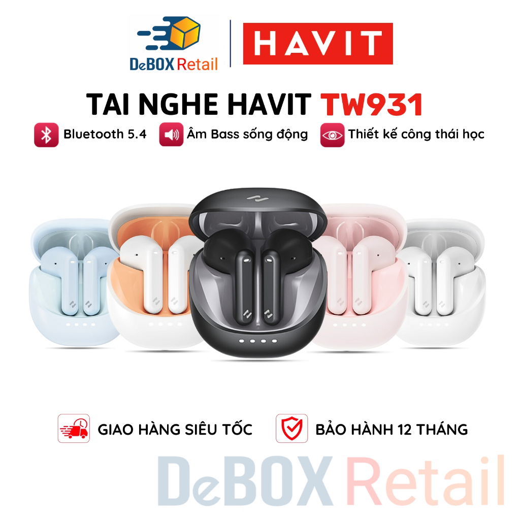 Tai Nghe TWS HAVIT TW931, Thiết kế công thái học, BT 5.4 Công nghệ Chống ồn, Nghe Đến 6H - Chính ...