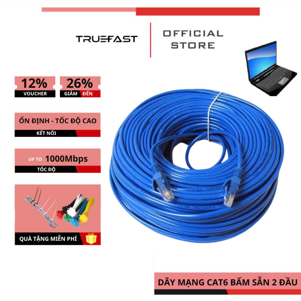 Dây mạng CAT6E, cáp mạng bấm sẵn 2 đầu 5m 10m 15m 20m 25m 30m 35m 40m 45m 50m - TrueFast ...