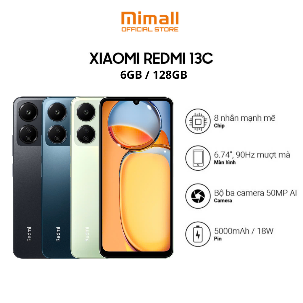 Điện thoại Xiaomi Redmi 13C (6GB/128GB) | Pin 5000Mah | Camera 50MP | HD+ IPS LCD 6.74 inch ...
