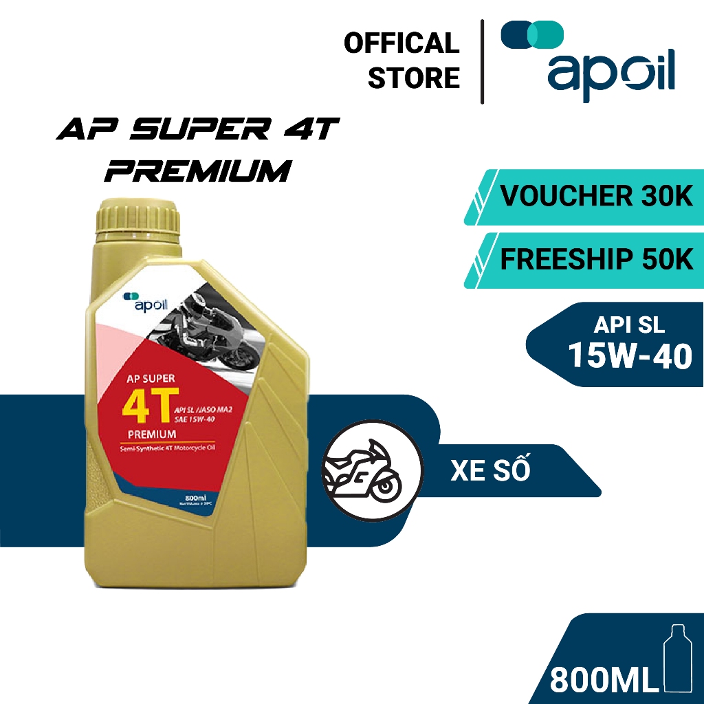 Dầu Nhớt xe số AP OIL - AP SUPER 4T PREMIUM 15W40_Dung tích 0.8L/1L ...