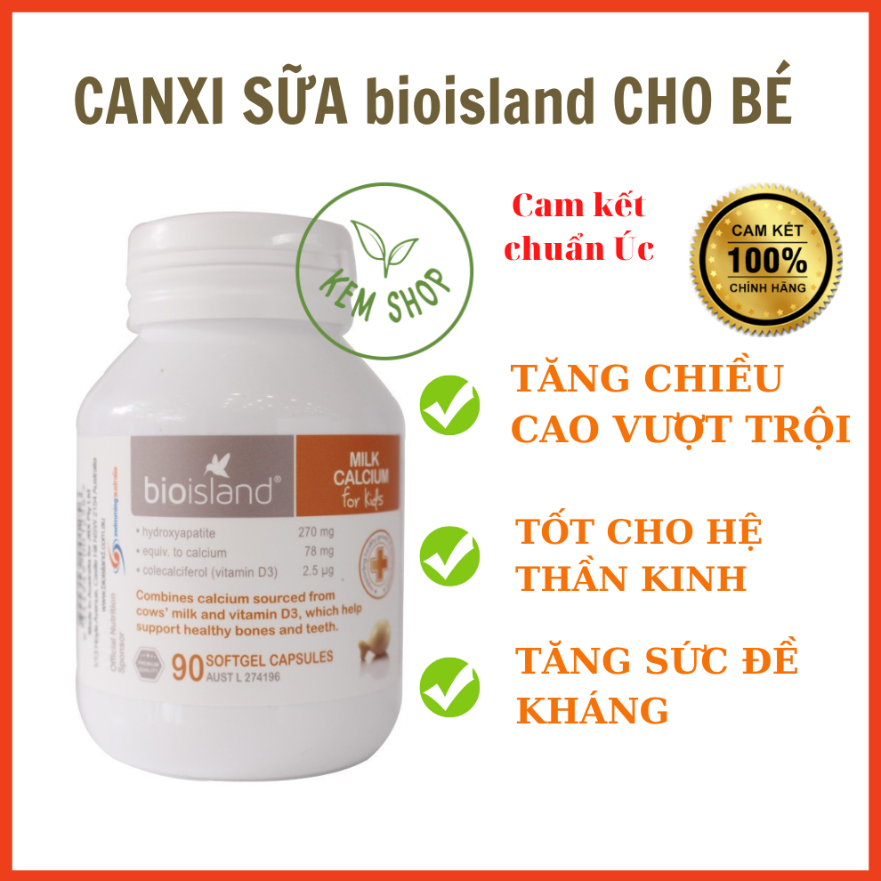 [Cam kết Hàng Auth] Canxi sữa Bioisland Milk Calcium, Úc (90 viên) bổ sung canxi phát triển ...