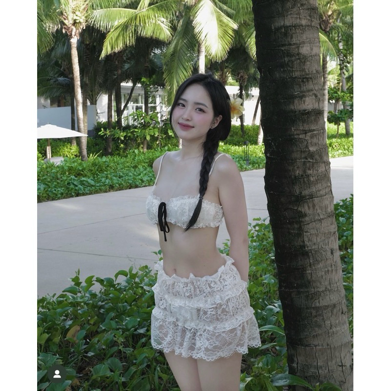 Bikini set 3 món ren quần trong váy ren ngoài nơ (sẵn hàng) | Shopee Việt Nam