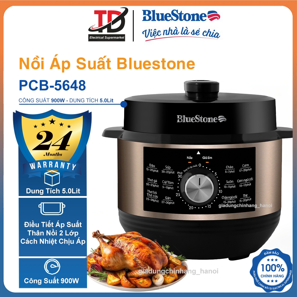 Nồi Áp Suất Điện Bluestone PCB-5648, 5.0Lit - 900W Vỏ 2 Lớp Cách Nhiệt ...