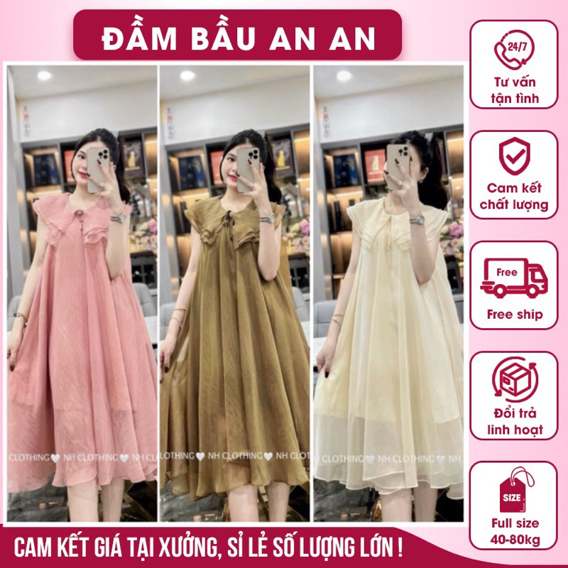 Váy bầu thiết kế cánh tiên cổ bèo 2 lớp vải voan lụa sang chảnh ...