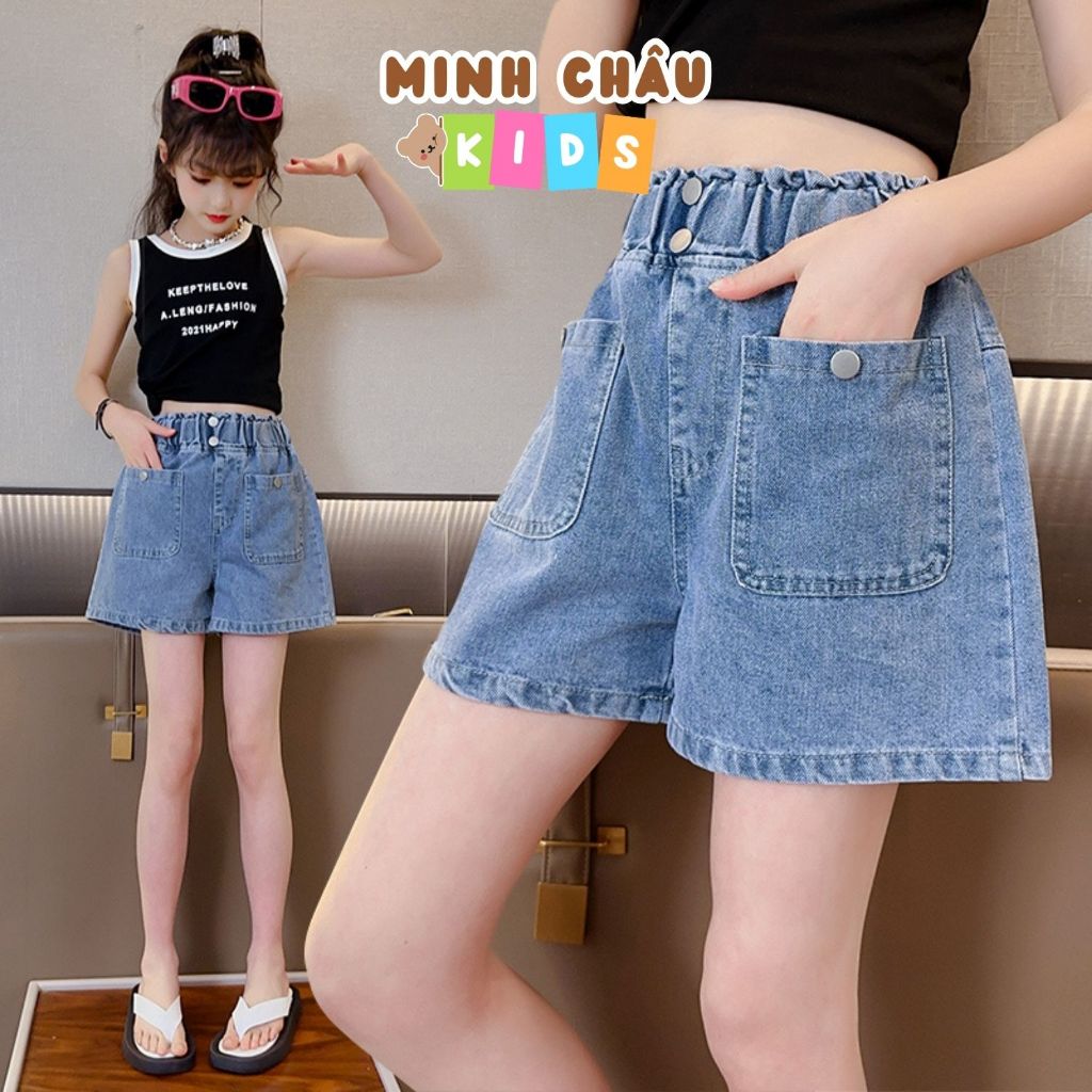 Quần Sooc Jean Bé Gái Từ 14-42Kg Có BigSize 2 Túi Vuông Xinh Xắn Minh Châu Kids QS1 | Shopee ...