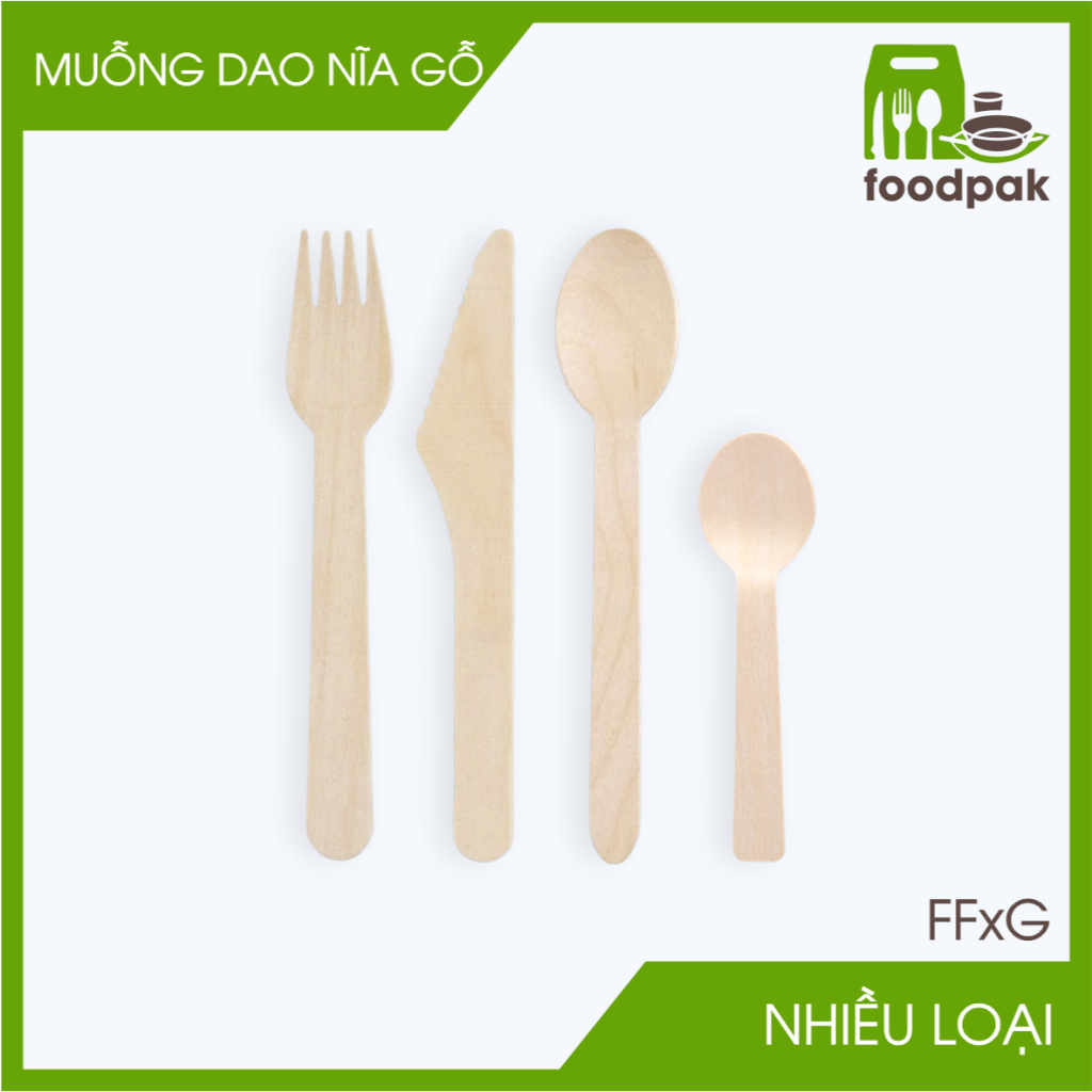 FFxG - 100 chiếc Muỗng gỗ, Nĩa gỗ, Dao gỗ - Nhiều loại - Thìa gỗ, dụng ...