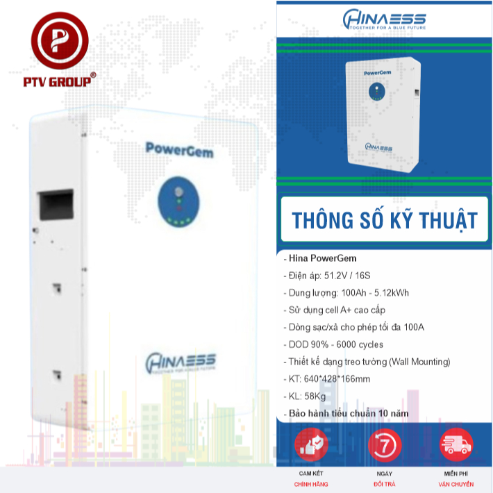 Thiết Bị Lưu Trữ I Pin Hina ess Power Gem 51.2V100AH 5Kwh | PTV GROUP ...