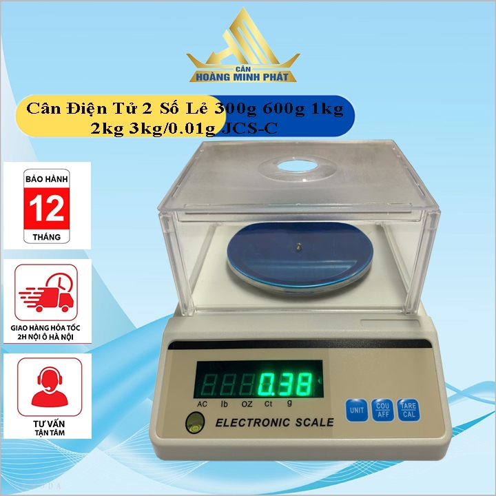 Cân Điện Tử Phân Tích 2 Số Lẻ định lượng 0,01g đến 300g 600g 1kg 3kg JCS-C, Kèm lòng kính chắn ...