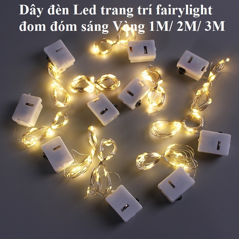 Dây đèn Led trang trí fairylight đom đóm 1M/ 2M/ 3M sáng Vàng và Pin AG13 LR44 (Vỉ 10 Viên ...