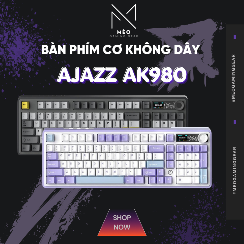 Bàn phím cơ không dây Ajazz AK980 - Mạch xuôi - LED RGB - Màn hình TFT 1,14" - Núm xoay | Shopee ...