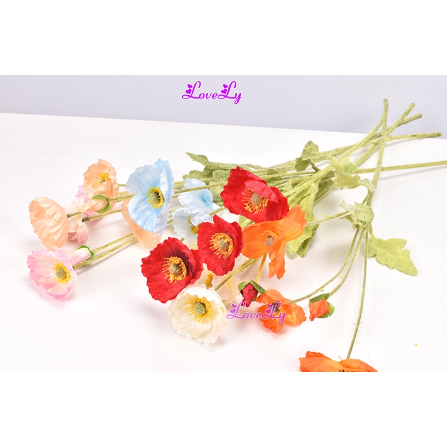 Hoa giả - hoa anh túc Poppy chất liệu vải lụa giống thật 99% trang trí ...