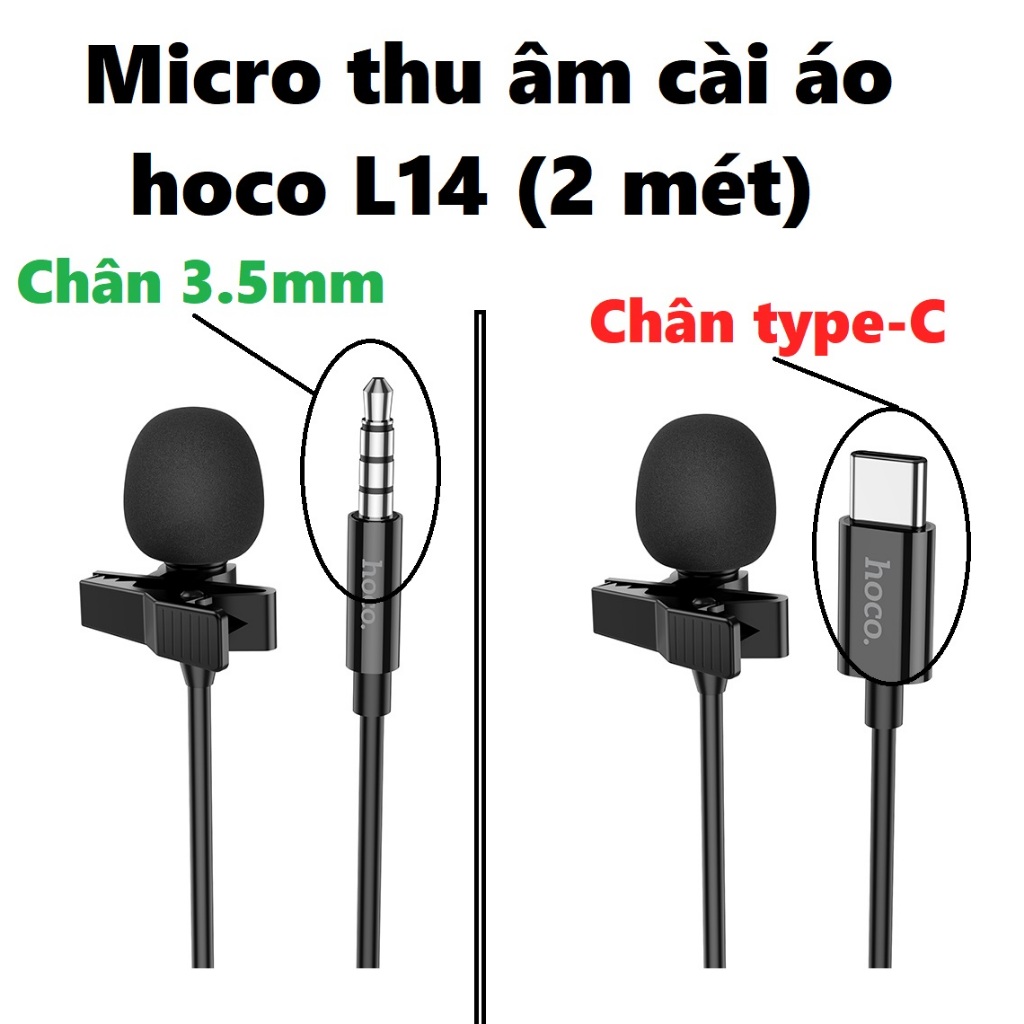 Micro thu âm có kẹp cài áo chân cắm 3.5m / type C cho điện thoại laptop hoco L14 | Shopee Việt Nam