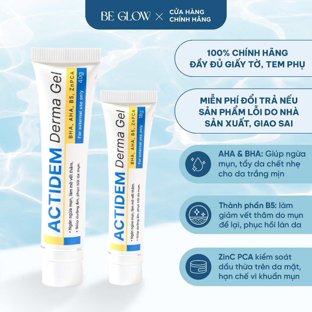 Live Stream Gel giảm mụn, dưỡng ẩm da ACTIDEM Derma Gel 18gr - Be Glow ...
