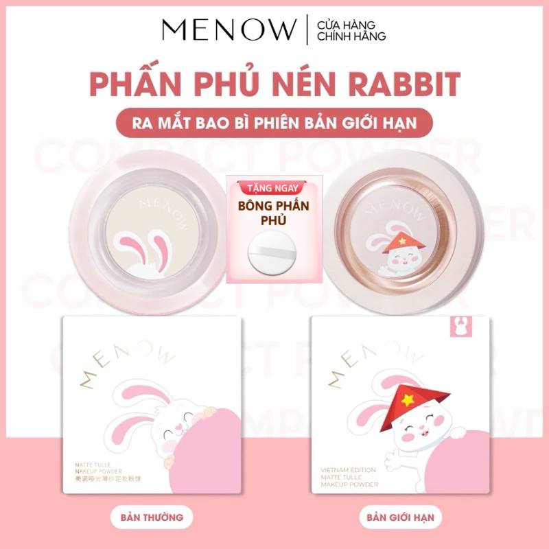 Phấn phủ Menow kiềm dầu, chống nước, che phủ hoàn hảo MENOW Rabit Compact Powder 8.5g | Shopee ...