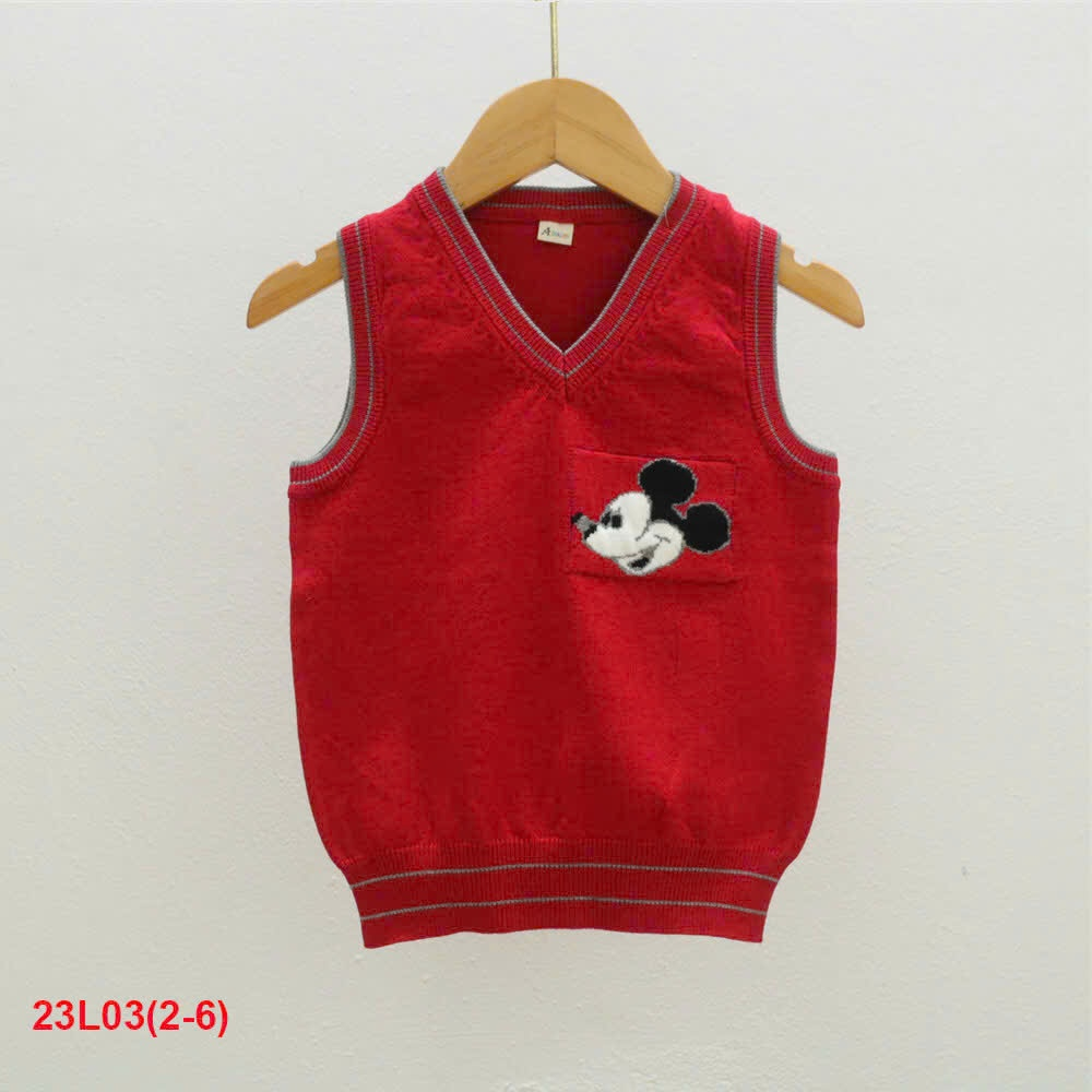 [Giá nhà máy] Áo gile len bé trai Abikids in đầu chuột 2-6. 23L03, Vải ...