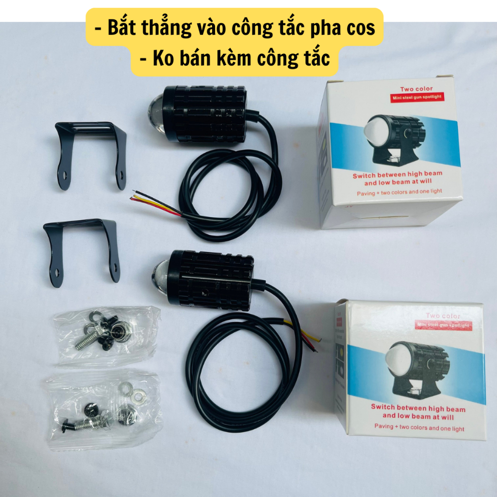 COMBO 2 Đèn Bi Cầu Mini 8V-80V, Đèn Trợ Sáng, 2 Chế Độ Cos Vàng Pha Trắng Cho Xe Máy Xe Điện Xe ...