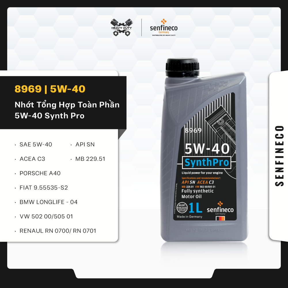 Senfineco 8969 Nhớt Tổng Hợp 5W40 Hoàn Toàn Cao Cấp - SynthPro 5W40 API SN ACEA C3 MB229.51 [1L ...