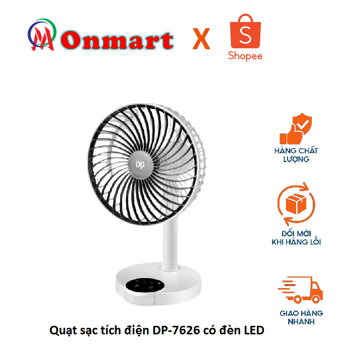 Quạt DP 7626 - 7627 pin sạc có đèn led siêu mát không ồn | Shopee Việt Nam