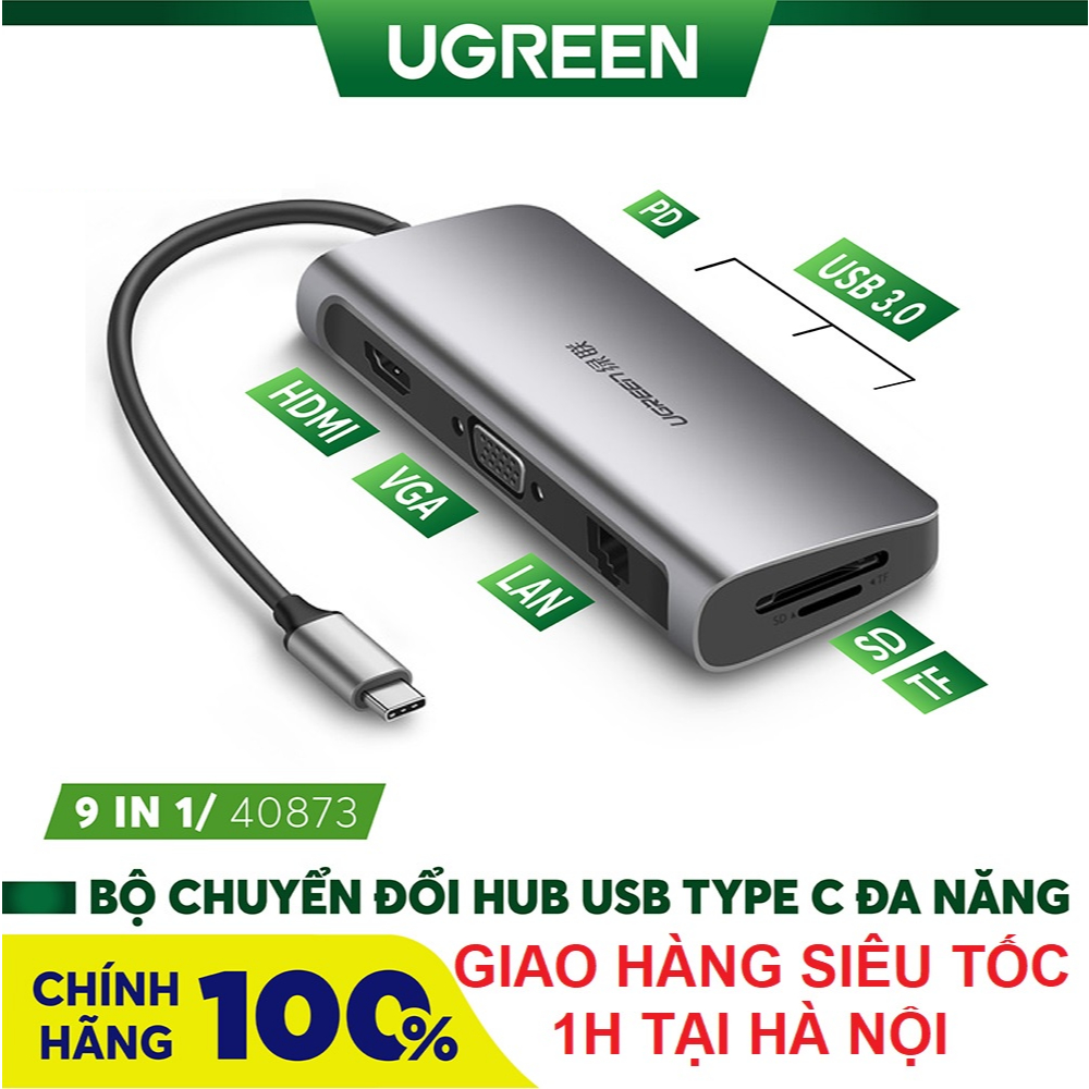 Cáp Chuyển Hub Ugreen 9 in 1 USB Type C Sang 3xUSB 3.0 + HDMI + RJ45 ...