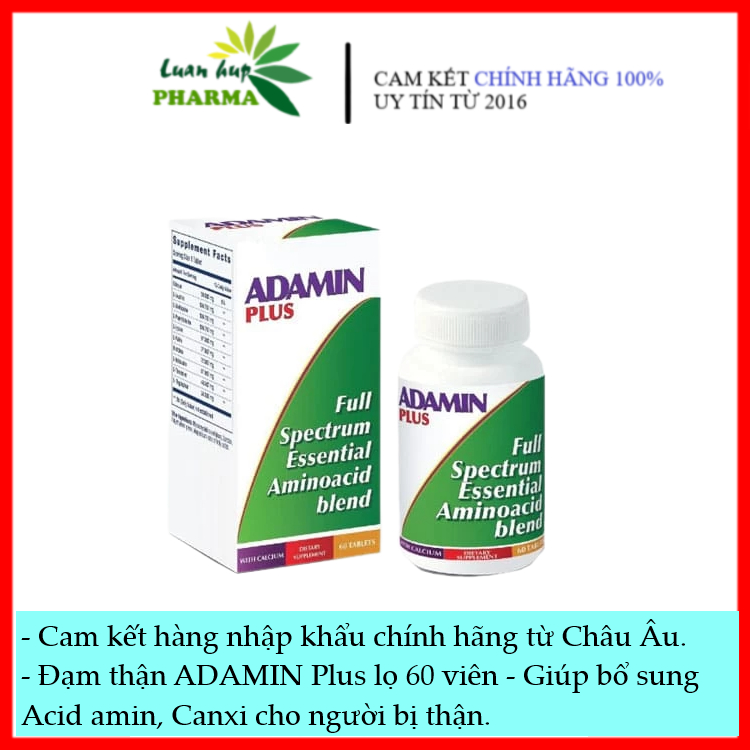 Đạm thận Adamin Plus 60 viên (Nhập khẩu chính hãng) - Giúp bổ sung axit ...