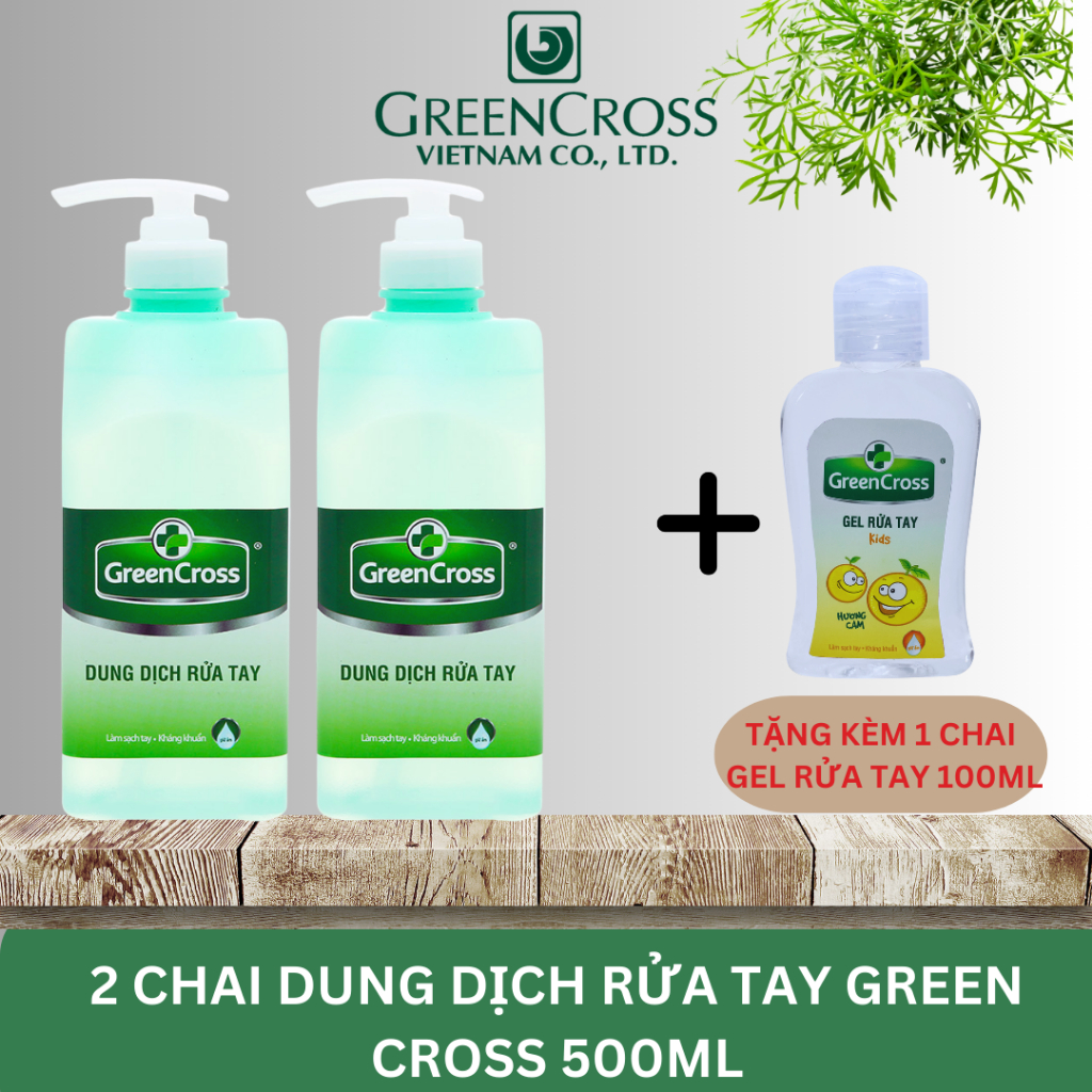 [Combo MUA 2 TẶNG 1] 2 Chai Nước rửa tay kháng khuẩn vượt trội Green Cross 500ml Hương trà xanh ...
