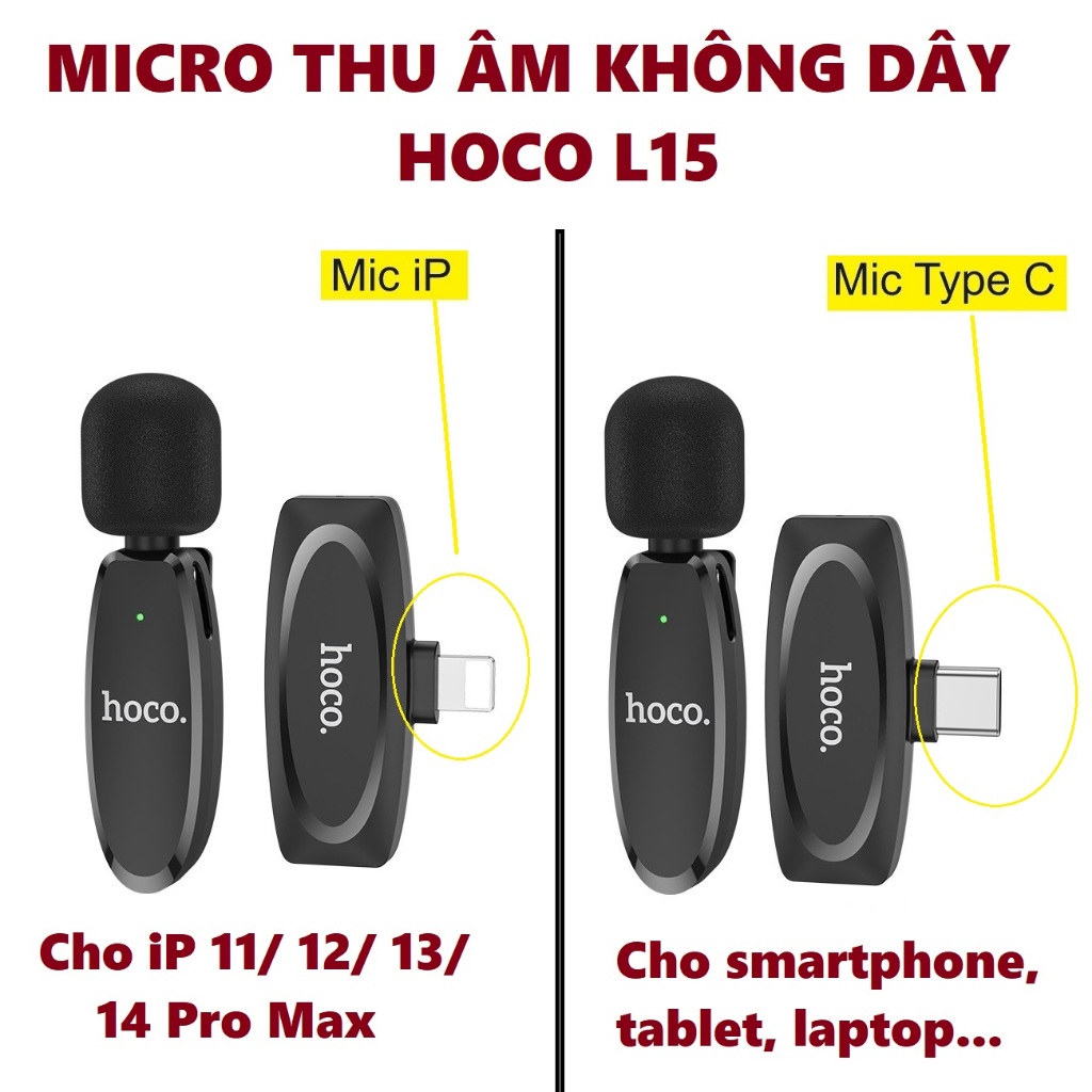 Micro thu âm không dây có kẹp cài áo chân type-Ccho điện thoại laptop chân iP cho 11/12/13 ...
