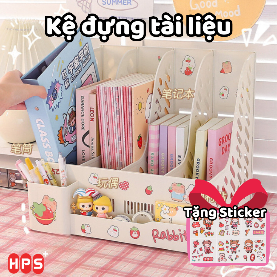 (Tặng Sticker) Kệ Đựng Tài Liệu Văn Phòng 4 Ngăn Kèm Khay Đựng Bút, Kệ ...