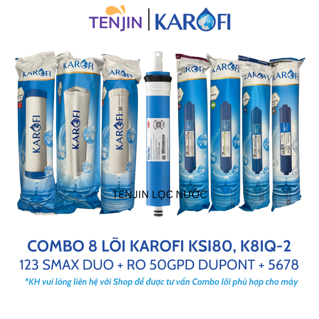 Combo 8 Lõi Lọc Nước Karofi Gồm Lõi 123 Smax Duo - Màng RO Dupont 50GPD ...