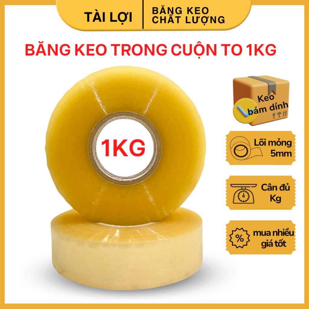 Băng keo trong cuộn to 1kg 4.8cm 600ya 1kg/cuộn lõi giấy siêu mỏng keo bám dính chịu lực tốt ...