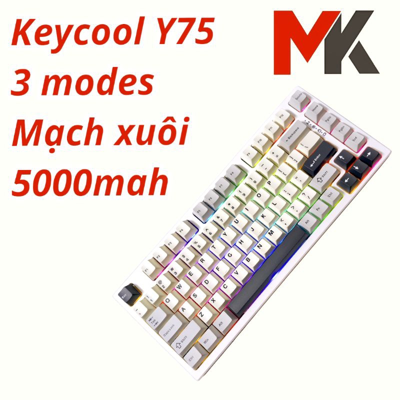 Bàn phím cơ Keycool Y75 3 mode led RGB mạch xuôi Hotswap 5 pin 5000mah ...