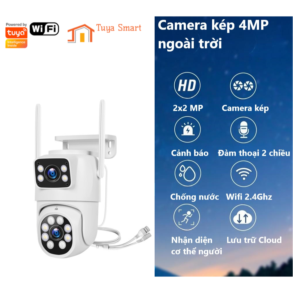 Camera Tuya / Smartlife Wifi 4MP 2 mắt giám sát không dây ngoài trời ...