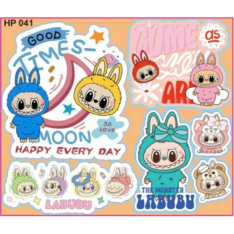 hình Labubu gồm 4 tấm trong tờA4 dán trang trí lên xe điện, tủ lạnh ...