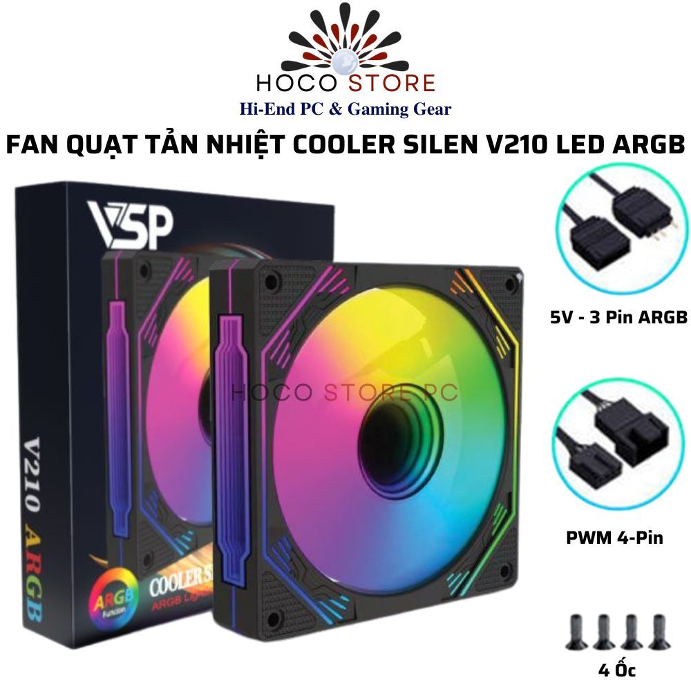 FAN QUẠT TẢN NHIỆT VSP V210 COOLER SILEN LED ARGB SYNC MAIN ( màu trắng / đen ) l Hoco Store PC ...