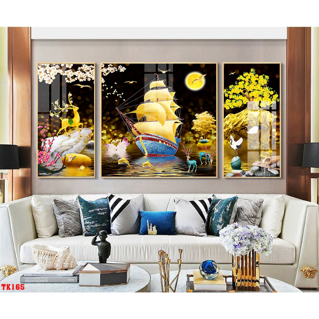 Tranh Thuyền Buồm Tài Lộc, Tranh Phong Thủy, Tranh Treo Tường, Tranh Canvas, Tranh Tráng Gương ...