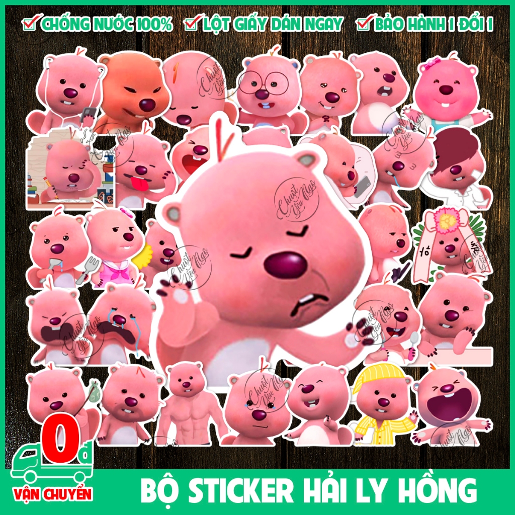 Combo 100 sticker HẢI LY hồng dễ thương meme loopy decal đồ chơi cho bé ...