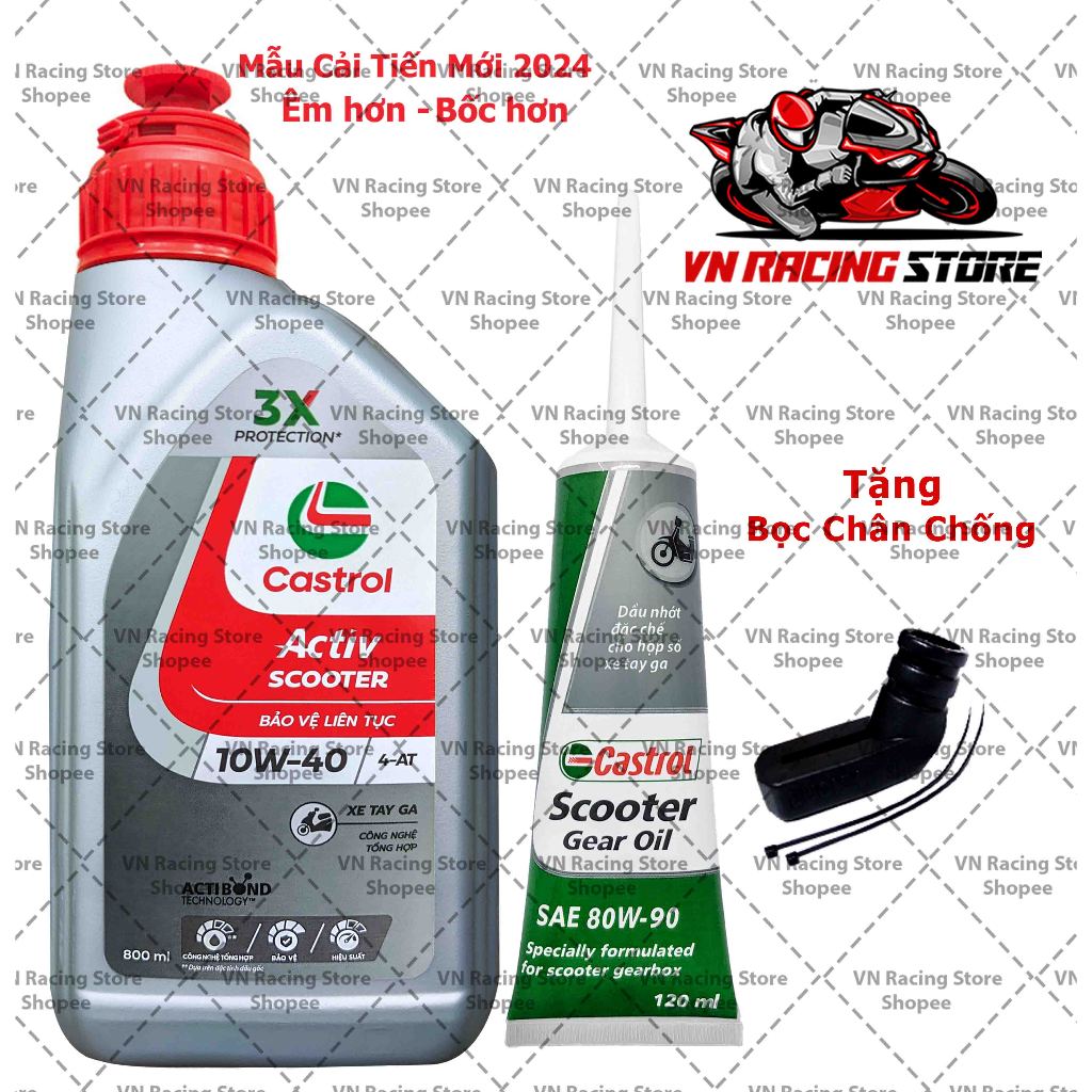 Dầu nhớt tổng hợp tay ga Castrol Activ Scooter 10w40 800ml + Nhớt Lap ...
