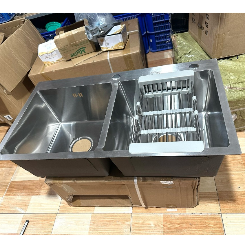 Chậu rửa Chén (bát) Astosi inox 304 7843 , 8245 2 hố cân,Tặng kèm xả+rổ ...