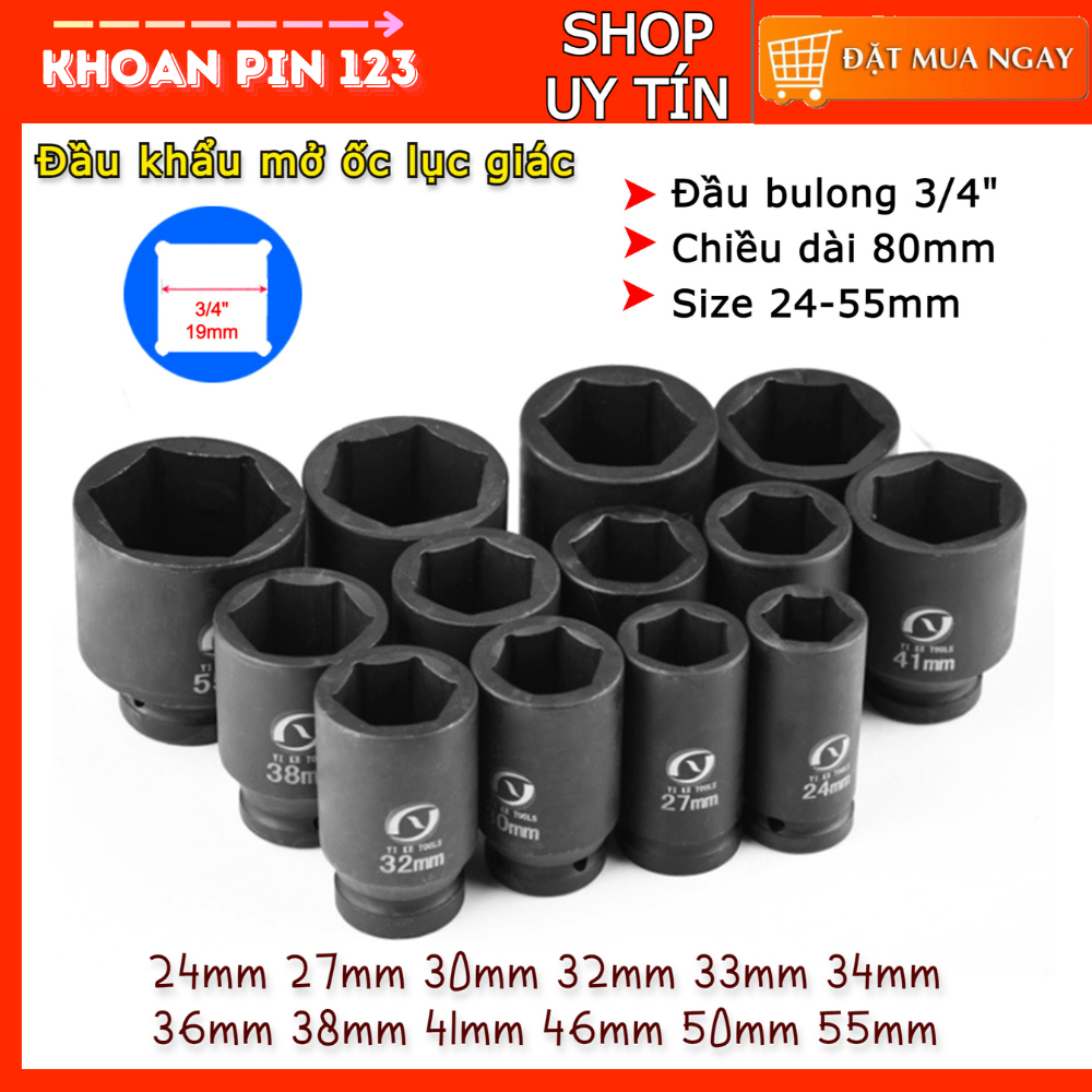 Đầu khẩu 3/4 inch mở ốc lục giác 24mm - 55mm dài 80mm thép cacbon - tuýp mở siết bulong | Shopee ...