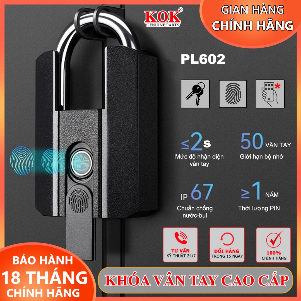 [HỎA TỐC HCM] Khóa vân tay cao cấp KOK-PL602 bảo hành 12 tháng 3 chức ...