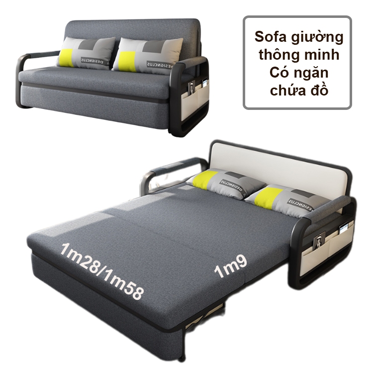 Giường sofa thông minh gấp gọn thành ghế sofa cao cấp, có hộc để đồ 1m6 ...
