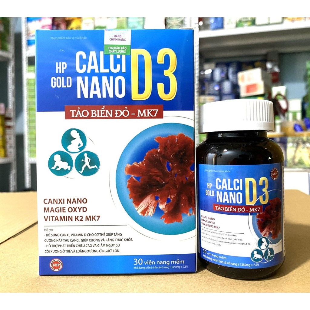 Hp Gold Calci Nano D3 Tảo Biển Đỏ K2 Bổ sung canxi, chống còi xương, loãng xương, phát triển ...