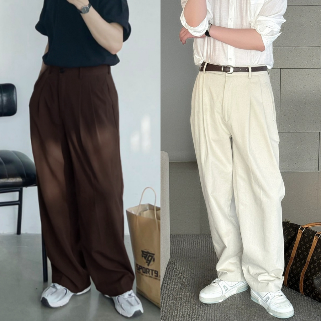 Quần baggy kaki nam FABUMAN ống suông rộng dáng đứng trơn cạp chun ...