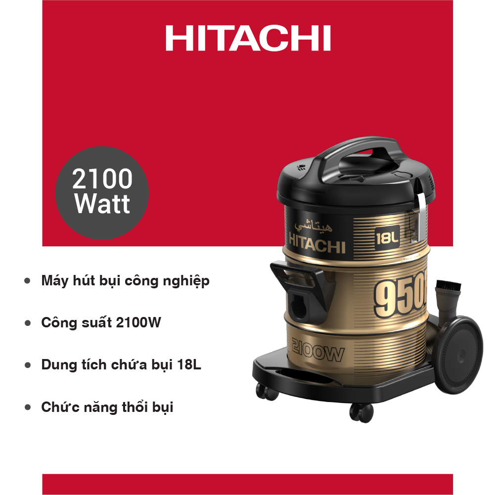 Máy hút bụi công nghiệp Hitachi công suất 2100W CV-950F dung tích chứa bụi 18L - Bảo hành 24 ...