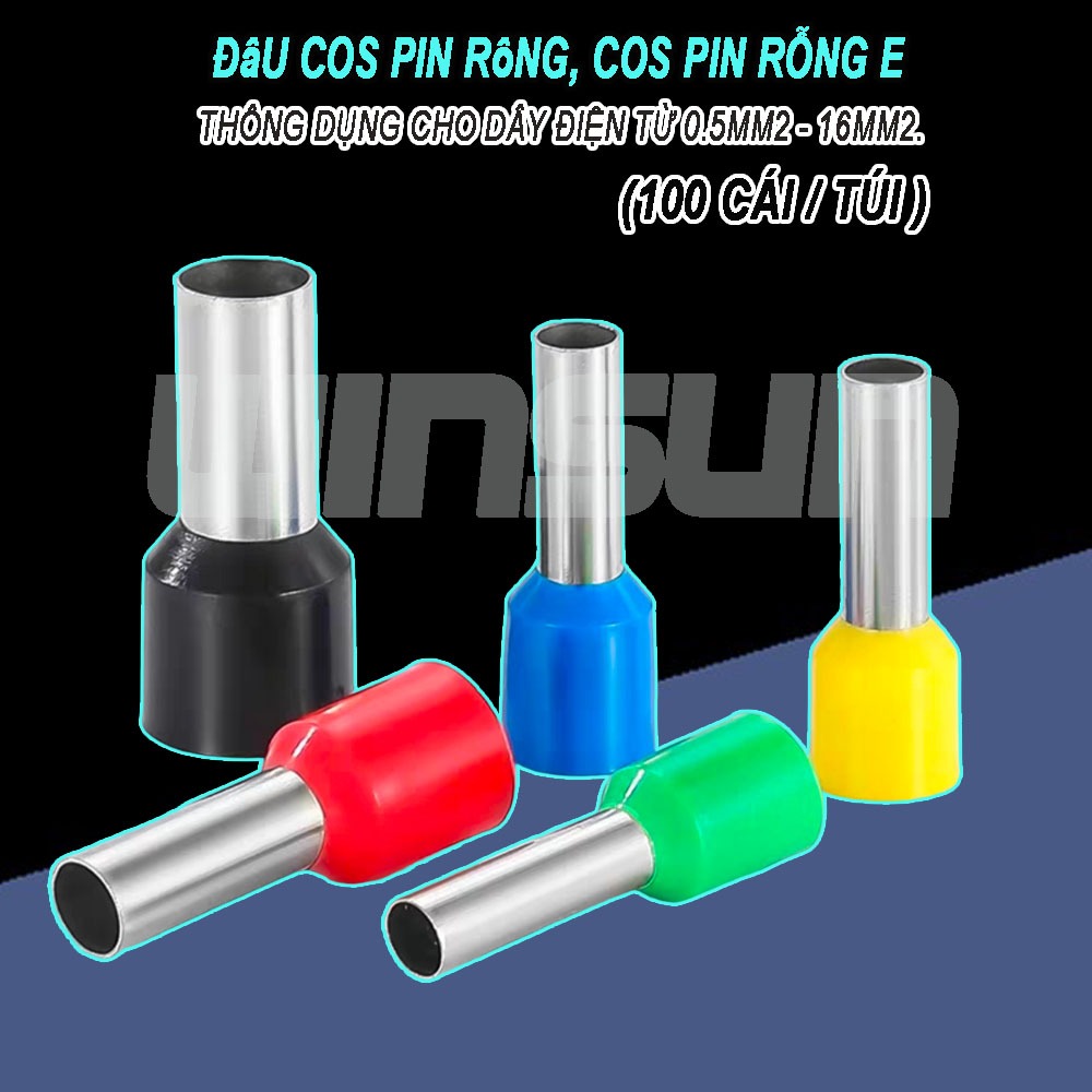 [Túi 100pcs] Đầu cos pin rỗng, cos pin rỗng E thông dụng cho dây điện ...