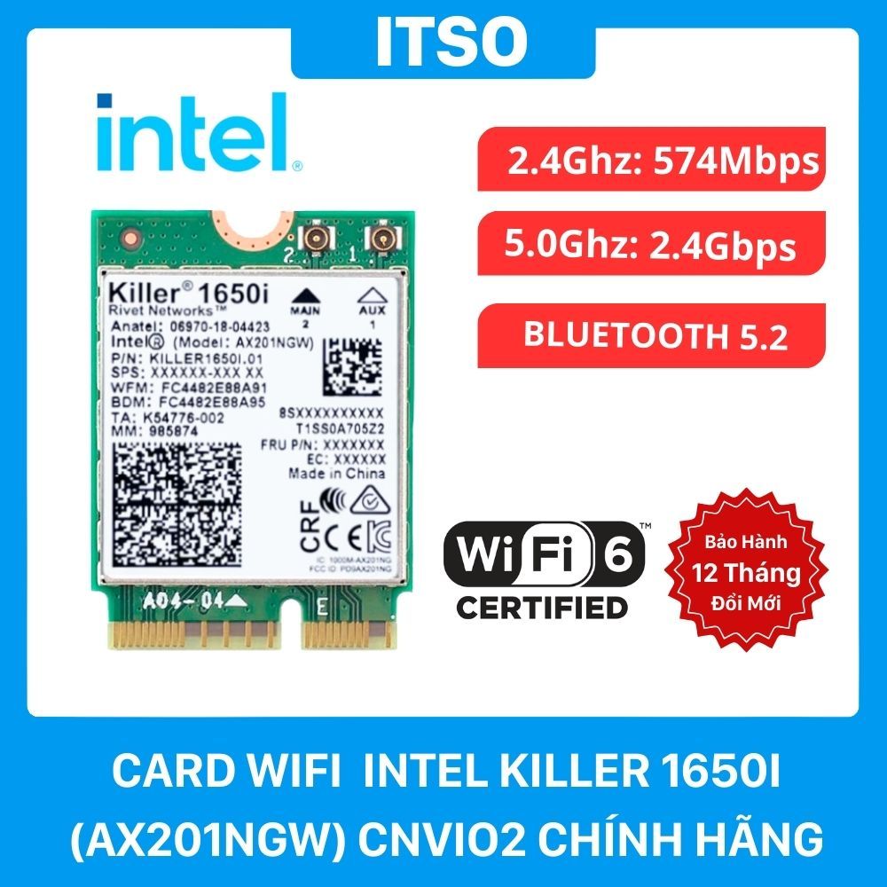 Card WIFI Intel Killer AX1650i CNVIo2 cho laptop chuẩn WIFI 6 tích hợp ...