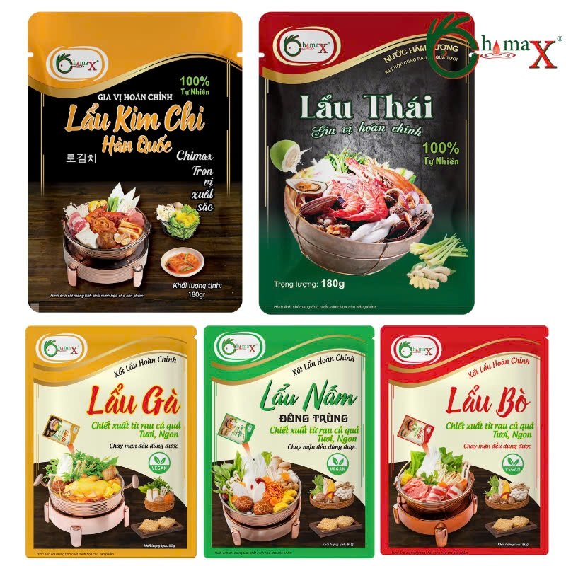 Combo Xốt lẩu, nước dùng hoàn chỉnh Lẩu Thái 180g, lẩu kim chi 180g ...