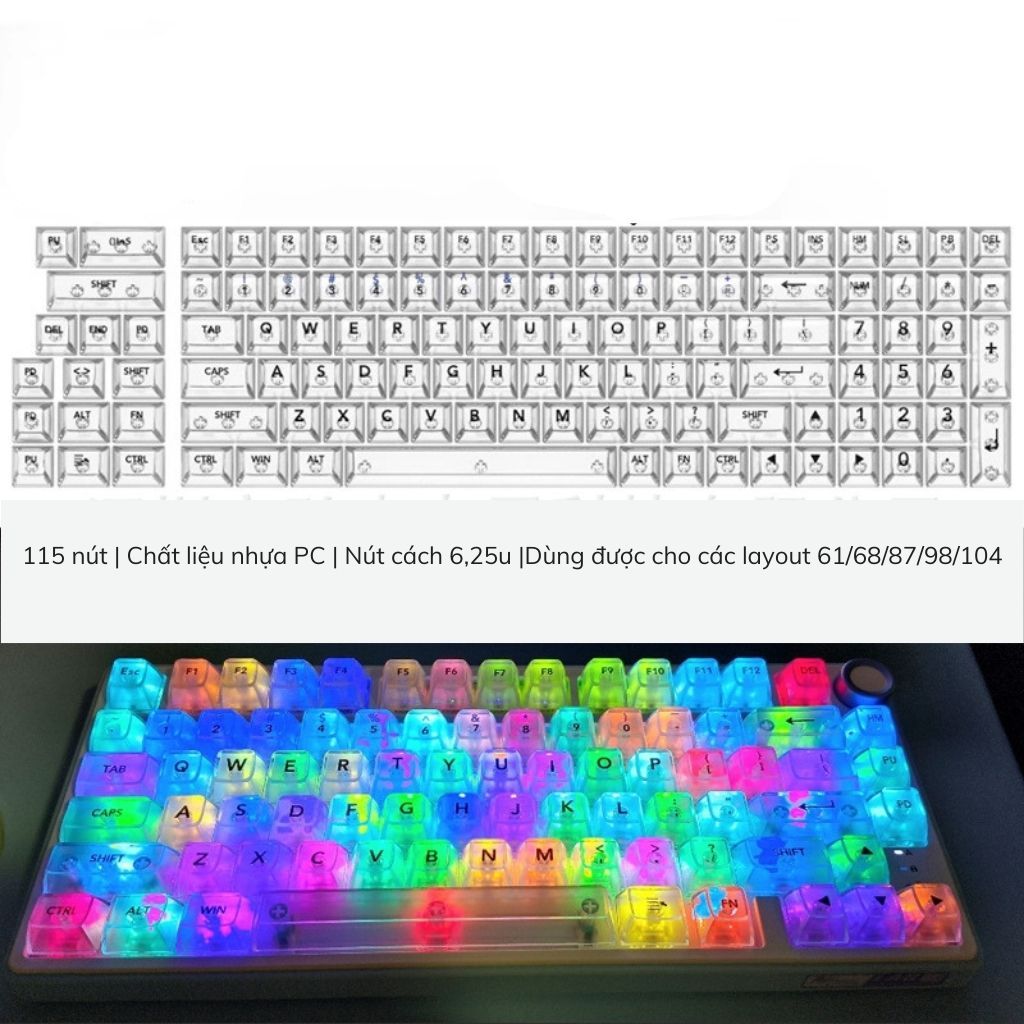 Keycap trong suốt, phụ kiện văn phòng 24/7, nhựa PC, profile OEM, phụ ...