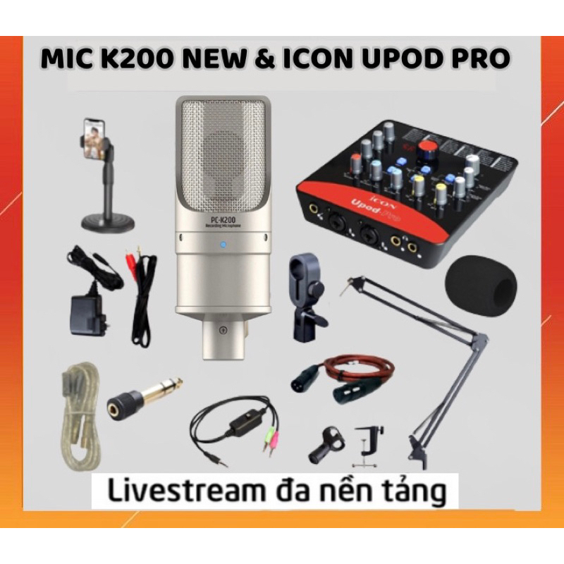 Bộ Combo Mic Thu Âm Hát Livestream Sound Card Icon Upod Pro Mic PC-K200 ...
