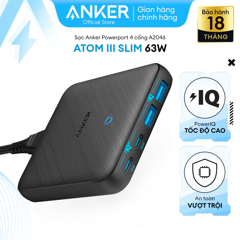 Sạc Anker 4 cổng PowerPort Atom III Slim 63w - A2046 | Shopee Việt Nam