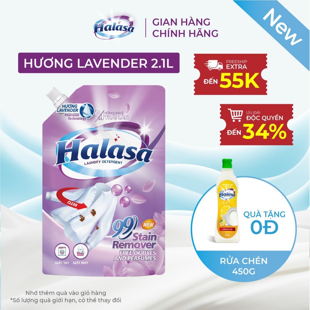 (Tặng 1Chai NRC) Nước Giặt Xả Kháng Khuẩn Halasa 2.1KG, Đánh Bay Vết ...